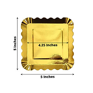 Efavormart 50 Pack | 5" Gold Foil Scalloped Rim Dessert Paper Plates, Disposable Square Appetizer Plates