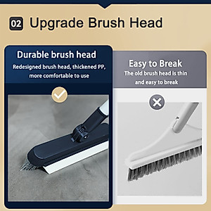 Floor Scrub Brush with Long Handle Grout Brush 2 in 1 Scrape Brush V-Shape Stiff Bristle Floor Scrubber with Squeegee 180°Rotating, Shower Scrubber Brush for Cleaning Bathroom, Kitchen, Wall