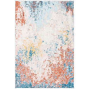 SAFAVIEH Tulum Collection 5'3" x 7'6" Ivory / Pink TUL207A Modern Abstract Non-Shedding Living Room Bedroom Dining Home Office Area Rug