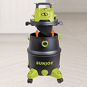 Sun Joe SWD12000 12-Gallon 1200-Watt 6.5 Peak HP Wet/Dry Shop Vacuum, HEPA Filtration, Wheeled w/Cleaning Attachments, for Home, Workshops, Pet Hair and Auto Use, 12 Gallon, Black