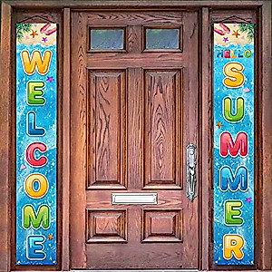 Welcome Hello Summer Porch Banner Beach Hawaiian Themed Hanging Front Door Yard Indoor Outdoor Holiday Party Decoration