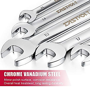 Eastvolt 12-Piece Flex-Head Ratcheting Wrench Set, Metric 8mm-19mm, Combination Ended Spanner kits, Chrome Vanadium Steel with Toolbox, EVHT1201