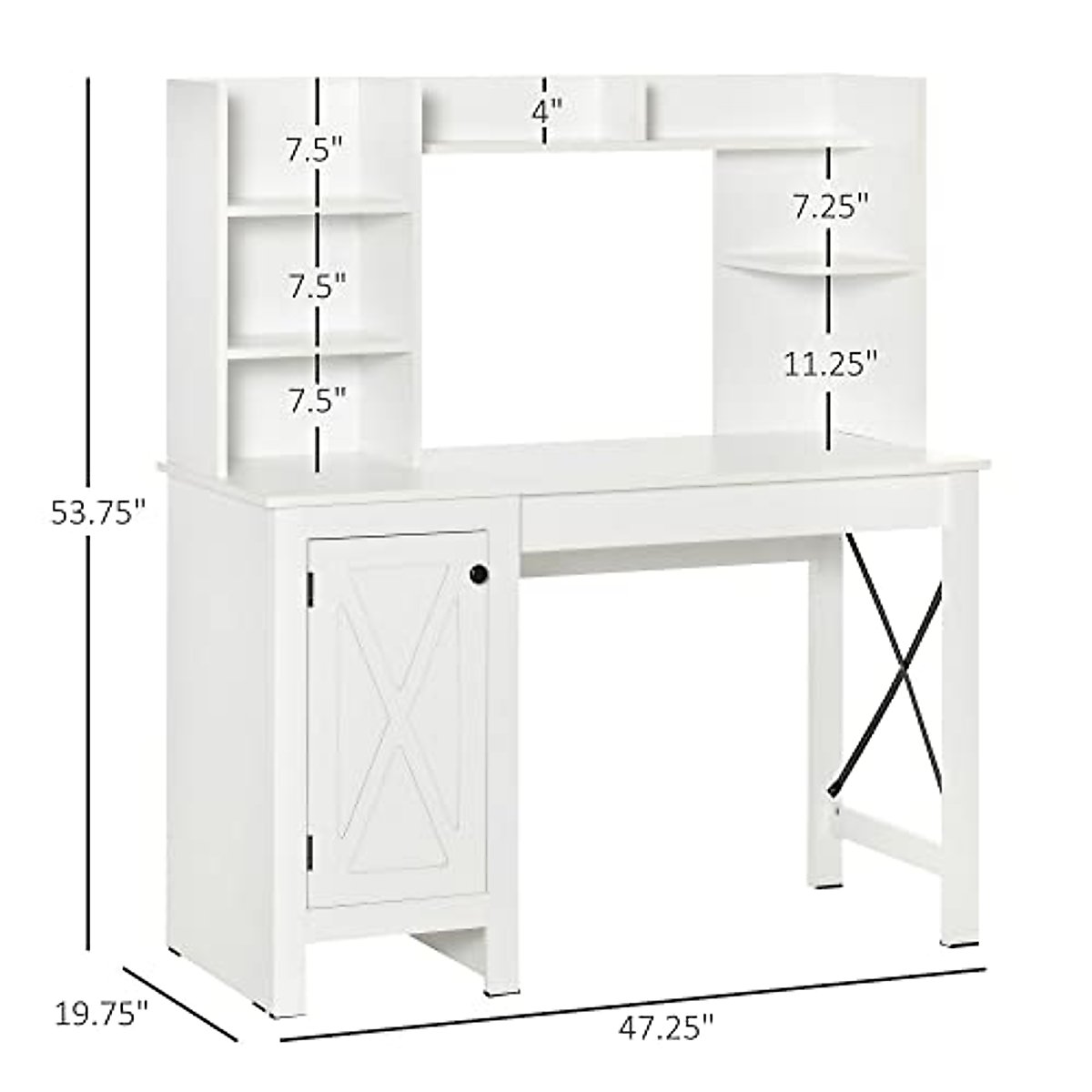 HOMCOM Farmhouse Computer Desk with Hutch and Cabinet, Home Office Desk with Storage, for Study, White