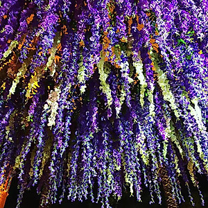 12 Pack Wisteria Flower Vines Garland, 3.75 Feet Artificial Flower Strings, Fake Hanging Flowers, Silk Wisteria Garland Flowers, Wisteria Vine for Wedding, Garden, Wall Decoration (Purple Blue)