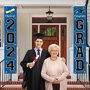KMUYSL Graduation Decorations Class of 2024, Red & Blue Congrats Grad Banner Hanging Flags Porch Sign, 2024 Graduation Decorations Party Supplies for Any School Indoor/Outdoor Decor