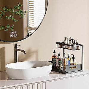 VUSIGN Under Sink Organizer and Storage 2 Pack, Slide Out Cabinet Organizer, Pull Out Sink Shelf for Kitchen Bathroom Laundry, Black