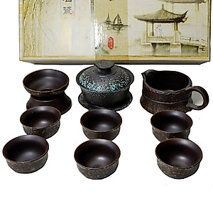 Chinese Gongfu Tea Gift Set of 9,Gaiwan Tea Set Teacup Filter with 6 Cups Kung Fu Tea Ceremony Party Home Office Decor