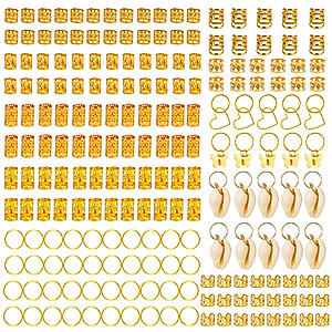 JALANCY 202 Pcs Hair Jewelry for Women Braids, Locs Jewelry Dreadlocks Beads Hair Braid Rings Hair Cuffs Shells Heart Butterfly Hair Pendants Hair Clips for Dreadlock Accessories (Gold)
