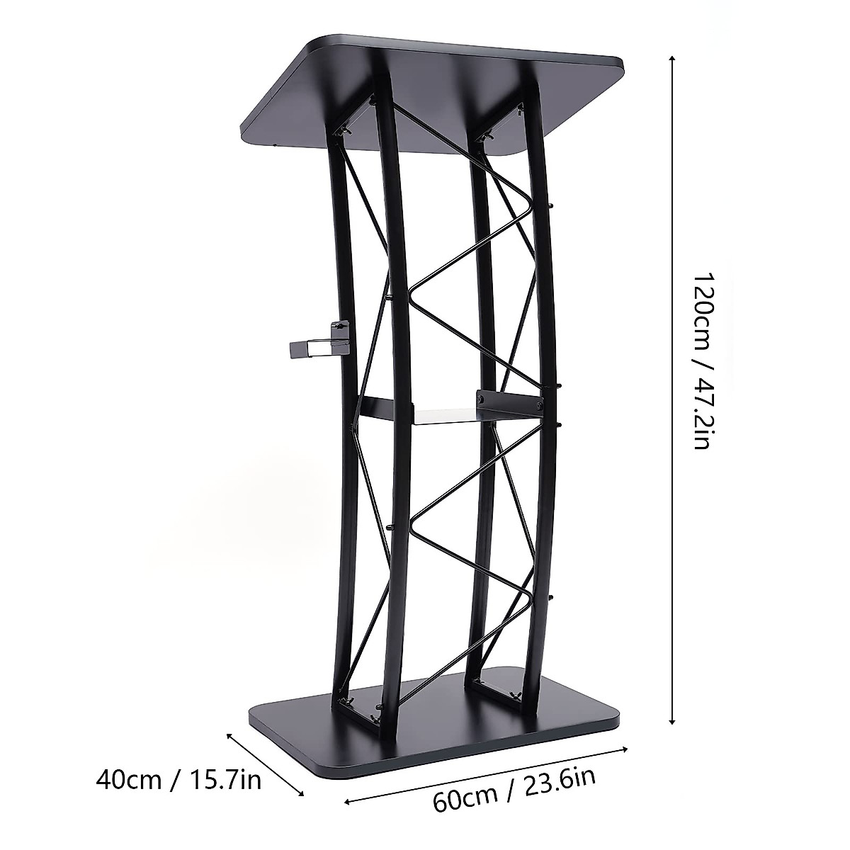Curved Metal Podium with Cup Holder & Shelf