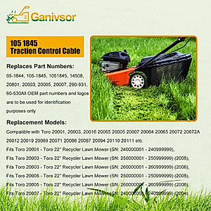 Ganivsor 105-1845 Lawnmower Traction Drive Control Cable for 22" Recycler Toro Front Drive Self Propelled Mowers