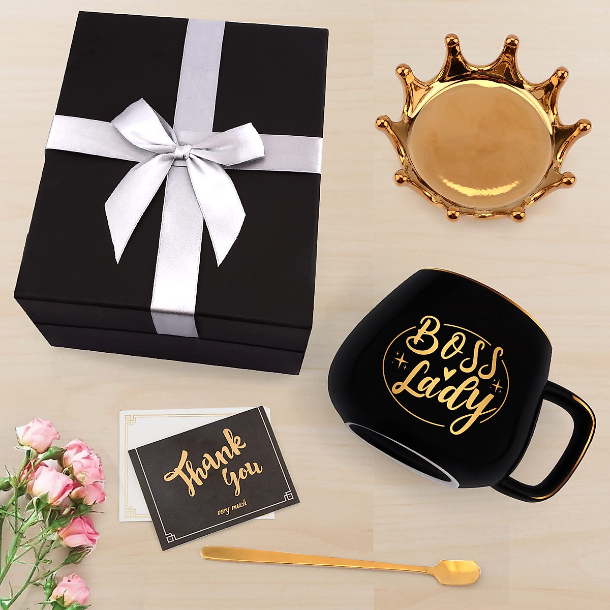 Mother's Day Gifts for Women, Gifts for Boss Women Boss Lady Gifts Crown Coffee Cup Birthday Gifts for Managers Female Boss, Funny 12oz Thank You Boss Appreciation Gift Boss mug With Spoon（Ceramic）