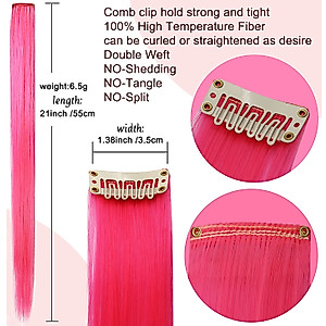 Rhyme Pink Purple Hair Extensions for Girls 21 inch Highlight Princess Party Colored Hair Extensions Clip in/on for Girls and Kids Hair Accessories Wig Pieces 8PCS (Pink Purple)