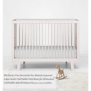 Bacati - 2 Pack Love/Aztec/Arrows/Hearts Silky Soft Breathable 100% Cotton Muslin Baby Crib Fitted Sheets - Fits Standard 28 x 52 x 5 Crib & Toddler Mattresses (Jacks/Plus/Cross, Black)