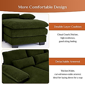 OUYESSIR U Shape Sectional Sofa Cloud Couch for Living Room, Modern Chenille Comfy Modular Sofa, 4 Seat Upholstery L-Shaped Sleeper Sofa with Chaise Lounge & Ottoman, 114" (Emerald Green