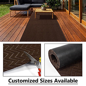 LITA Customized Size Hallway Runner Rug with Rubber Backing, Backed Non-Slip Waterproof, Washable Outdoor Indoor Carpet for Floor, Entryway, Kitchen, Laundry, Balcony, Garage, Brown Triangle, 2' x 10'