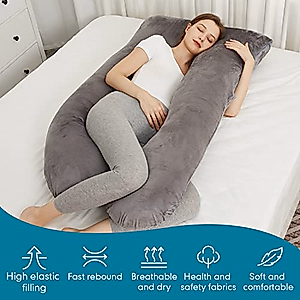 JOHNPEY Pregnancy Pillows for Sleeping, U Shaped Full Body Pillow - Pregnancy Must Haves Maternity Pillow with Removable Velvet Cover, 55inch, Dark Gray