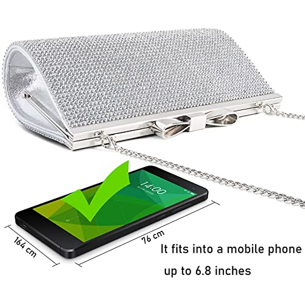 Sumnn Evening Clutch Bag Cocktail Prom Sparkly Rhinestone Crystal Bride and Bridesmaid Wedding Party Formal Purses for Women