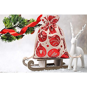 Christmas Burlap Bags with Drawstring, 5 x 7 Inch Christmas Favor Bags Jewelry Candy Pouches Sacks, Mini Storage Bag for Wedding Christmas Festive Candy Goody Storage DIY Craft - 12 Pcs