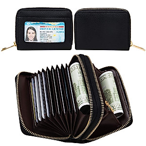 Heaye Small Women Wallets for Women Credit Card Case Wallet Holder RFID with ID Window Zipper Black