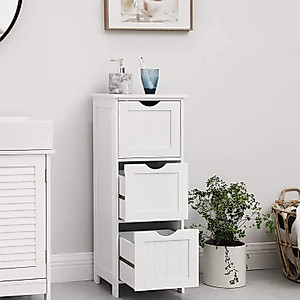 VASAGLE Bathroom Cabinet Floor Cabinet, Free-Standing Storage Cabinet with 3 Drawers, 11.8 x 12.6 x 31.9 Inches, for Bathroom, Living Room, Kitchen, Nordic Scandinavian Style, Matte White UBBC50WT