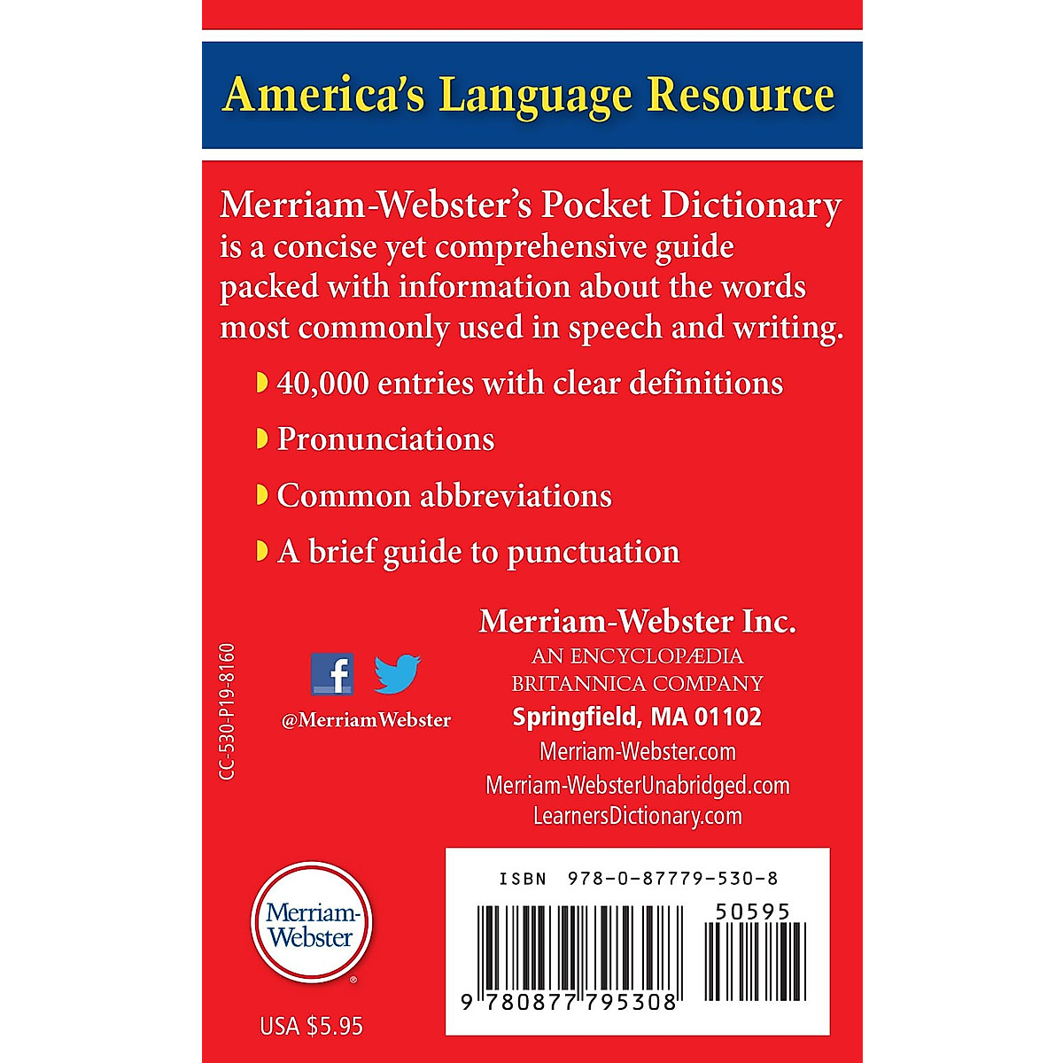 Merriam-Webster's Pocket Dictionary, Newest Edition, (Flexi Paperback) (Pocket Reference Library)