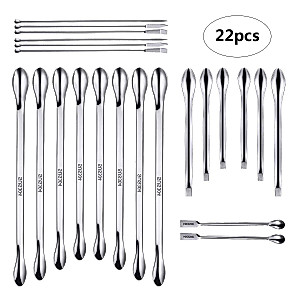 Aulufft 22 PCS Stainless Steel Lab Measuring Spoon Set,Lab Scoop and Spatula for Powders Gel Cap Filler, Capsule Filler,Laboratory Equipment