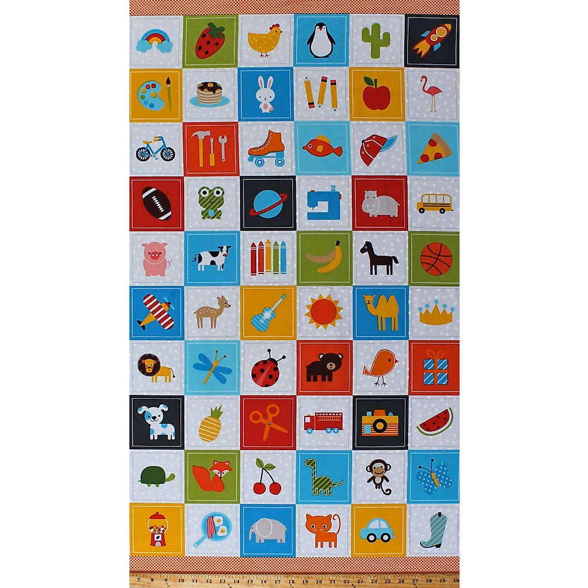 23.5" X 44" I-Spy Panel I Spy Patches Pictures Squares Kids Children's Fun Cotton Fabric Panel (D686.12)