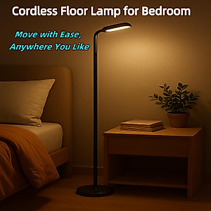 YUWLDD Battery Floor Lamp,Rechargeable Portable Reading Floor Lamp for Living Room,Battery Powered Cordless Lamp,Touch Control for Camping,Emergency Lighting(Black)