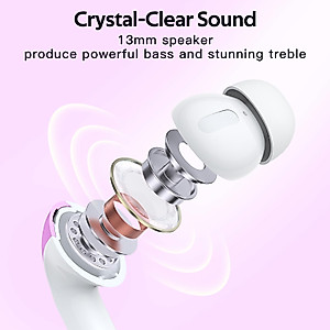 TAGRY Bluetooth Headphones True Wireless Earbuds 60H Playback LED Power Display Earphones with Wireless Charging Case IPX5 Waterproof in-Ear Ear buds with Mic for TV Smart Phone Laptop Computer Sports