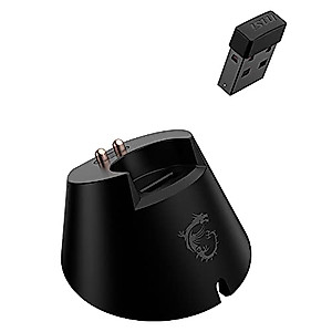 MSI Clutch GM41 Lightweight Wireless Gaming Mouse & Charging Dock, 20,000 DPI, 60M Omron Switches, Fast-Charging 80Hr Battery, RGB Mystic Light, 6 Programmable Buttons, PC/Mac