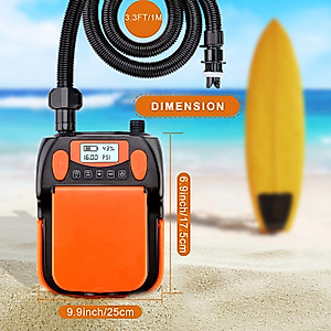 AGPTEK Electric Air Pump Digital 16PSI 12V Rechargeable SUP Electric Air Pump Compressor, Quick Air Inflator/Deflator, Portable Electric High Pressure Air Pump for Air Mattresses, Inflatable Boats