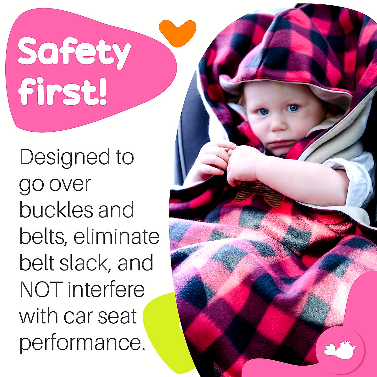 Birdy Boutique Car Seat Poncho for Kids – Safe to Use Over Seat Belts – Reversible Warm and Cozy Blanket – Easy on Easy Off and Doesn’t Impact Car Seat Performance – Deer and Buffalo Plaid – One Size