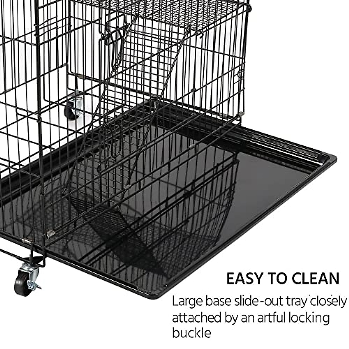 Yaheetech Collapsible Large 3-Tier Metal Wire Pet Cat Kitten Ferret Chinchilla Cage Playpen Crate Enclosure Kennel Cat Home on Wheels Indoor Outdoor 3X Ramp Ladders/1x Hammock