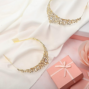 Tigeen 20 Pcs Crystal Tiara Crowns Princess Crown for Women Crown with Combs Rhinestone Princess Tiara Bride Crown for Birthday Party Bridal Wedding Prom Hair Accessories(Gold)