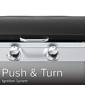 Nexgrill Outdoor Cooking 2 Burner Propane Griddle Grill, 21.65" x 15" 323sq.in Portable Gas Griddle grill, Flat Top for Camping, Patio, Cart with Wheel, Side Shelves with Hooks, Black and Silver