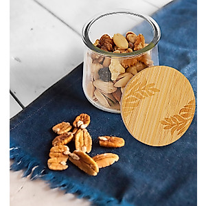 Mason Life Oui Bamboo Jar Lids Set with Silicone Sealing Rings, Leaves Pattern, for 5 Oz Yogurt Jars