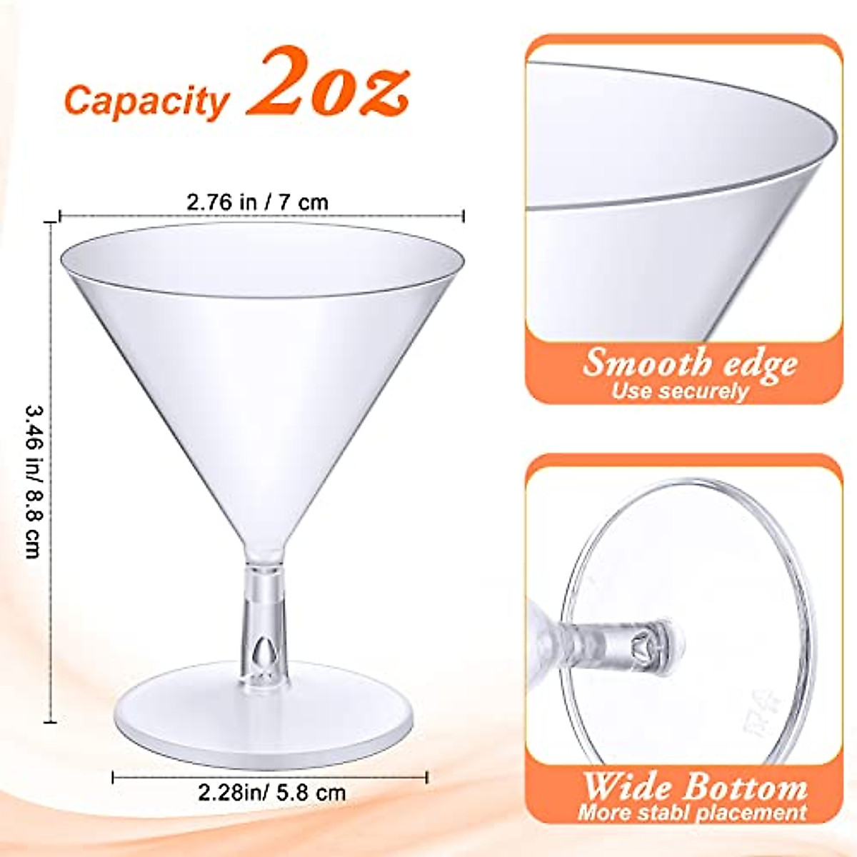 100 Packs Clear Plastic Martini Glasses 2oz Disposable Cocktail Glasses Mini Dessert Cups Shooter Shot Glasses for Parties Wedding Events, Cocktails Parties