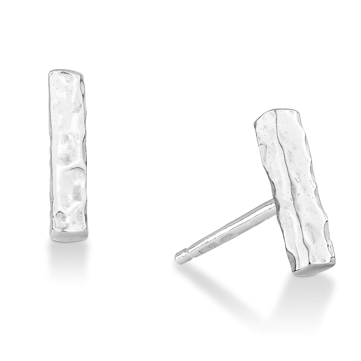 MiaBella 925 Sterling Silver or 18Kt Gold Over Silver Hammered Minimalist Flat Bar Dainty Stud Earrings for Women Made in Italy (sterling silver)