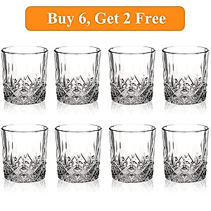 Gencywe Crystal Whiskey Glasses Set of 8(Buy 6, get 2 Free), 11 OZ Old Fashioned Whiskey Glasses, Bourbon Cocktail Rocks Glasses, Clear Bar Glasses for Drinking Scotch Vodka Tequila Rum Gift for Men