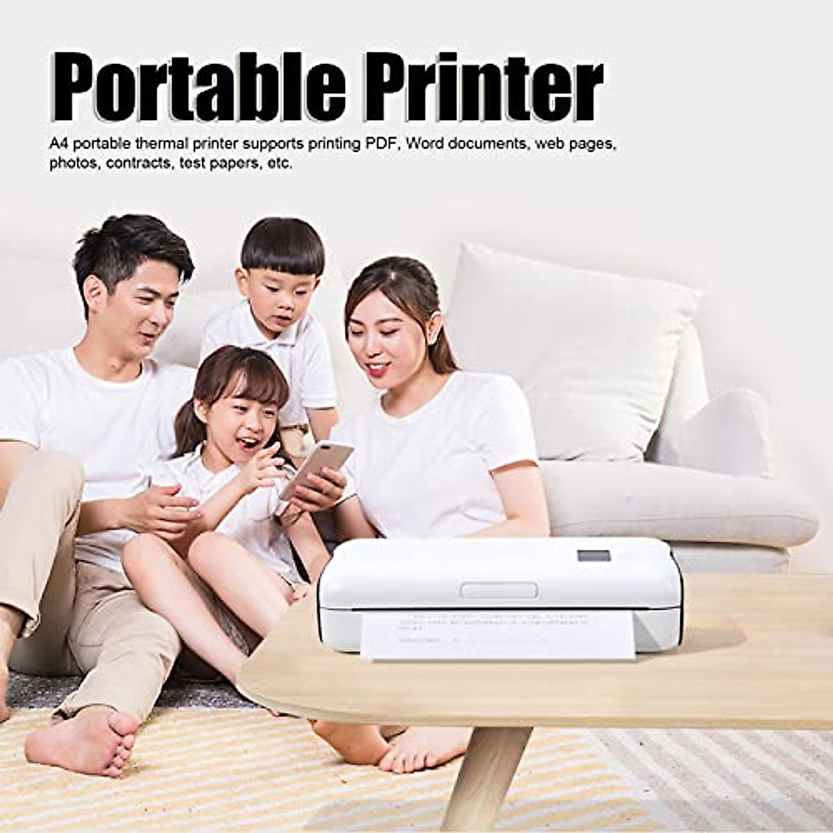 RTLR Mini Thermal Printer, Portable A4 Thermal Printer, Transparent Printing, 2600mAh Battery, High Efficiency, 203 DPI per Store (US Plug)