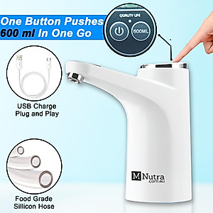 Portable Electric Water Dispenser - 5 Gallon BPA-Free Water Jug Pump - 20oz 600ml One Button Press USB Rechargeable Battery - Compatible with 2-5 Gallon Bottles - for Home, Office, Camping, Outdoors