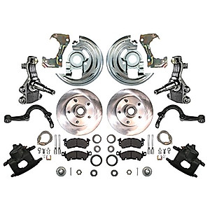 NEW SOUTHWEST SPEED FRONT DISC BRAKE & 2" DROP SPINDLE KIT WITH STEERING ARMS, ROTORS, CAST IRON CALIPERS, PADS, LINES, BEARINGS, ETC FOR 64-72 GM A-BODY'S, CHEVELLE CUTLASS F85 442 GTO LEMANS