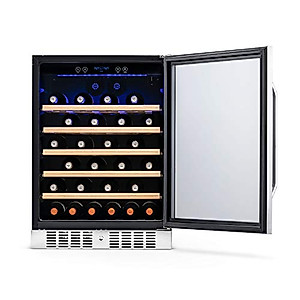 NewAir 24" Built-In 52 Bottle Compressor Wine Fridge in Stainless Steel with Precision Digital Thermostat and Premium Beech Wood Shelves