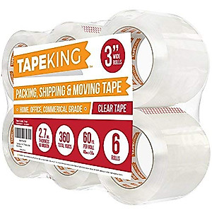 Tape King Clear Packing Tape 3 Inch Wide (2.7mil Thick) - 60 Yards Per Refill Roll (Pack of 6 Rolls) - Strong Sealing Adhesive Industrial Depot Tapes for Moving, Packaging, Shipping, Office & Storage