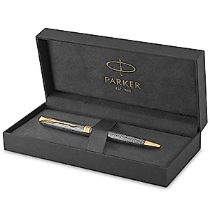 PARKER Sonnet Ballpoint Pen, Chiselled Silver with Gold Trim, Medium Point Black Ink (1931492)