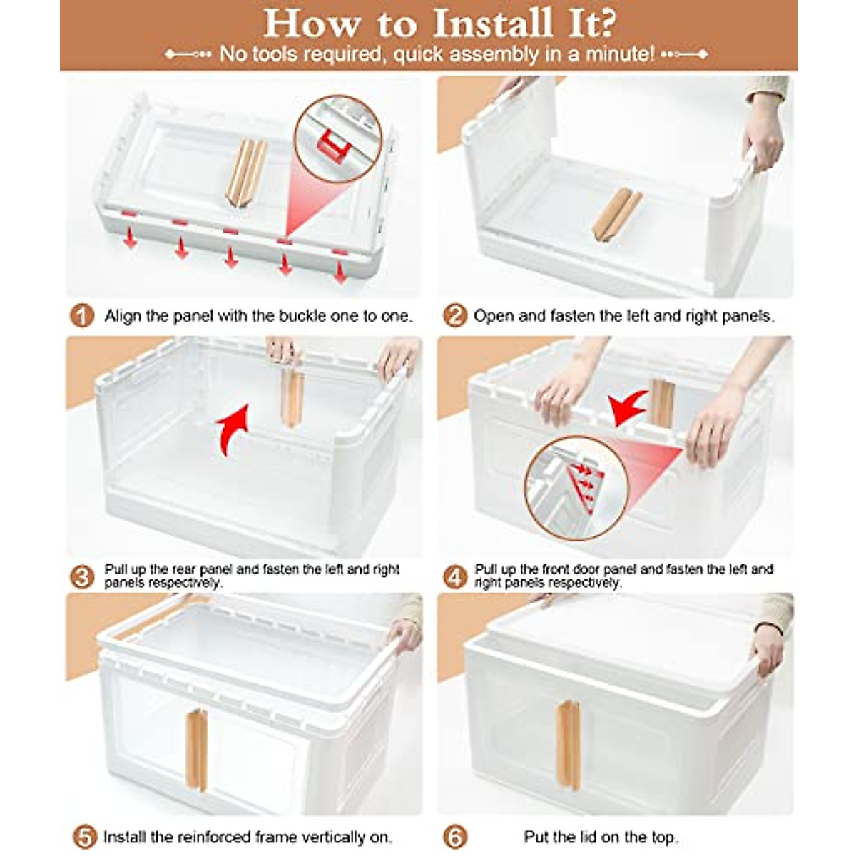 3 Packs Storage Bins with Lids, FODIENS Stackable Plastic Storage Bins Closet Organizers with Wheels Double Doors, 8.4Gal Collapsible Storage Box Containers for Home Office School Storage (8.4 Gal - 3 Pack)