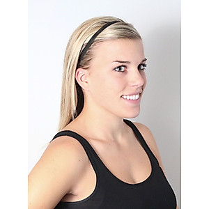 Sweaty Bands Womens Girls Headband - Non-Slip Velvet-Lined Exercise Hairband - Rock Solid Black 3/8-Inch