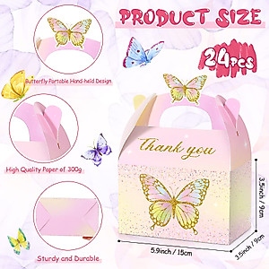 Nezyo 24 Pcs Butterfly Party Favor Treat Boxes, Pink and Purple Butterfly Floral Goodie Gable Candy Box Paper Gift Box for Birthday Party Supplies Baby Shower Wedding Party (Vivid Style, 24 Pcs)