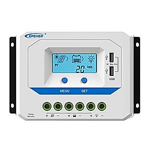 EPEVER® 10A Solar Charge Controller 12V/24V Auto Working PWM Solar Panel Charge Regulator with LCD Display and Powerful Dual USB Output