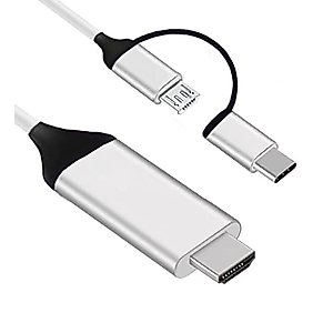 JUEJUEZI USB Type C Micro USB to HDMI Cable 2 in1, MHL 1080P Phone to TV Mirroring Projection&Charge Cable, for All Android Smartphones Tablets to TV Projector Monitor, 1.8m/6FT